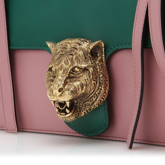 Gucci | Bags | Gucci Animalier Tiger Head Claps Pink Green Calfskin ...